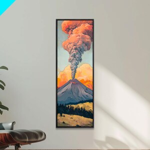 Colorful Volcano Eruption Printed on Framed Canvas, Vertical Landscape ...