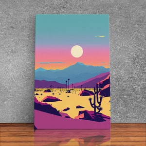 Synthwave Desert Landscape, Subdued Pastel Nature Art, Southwestern ...