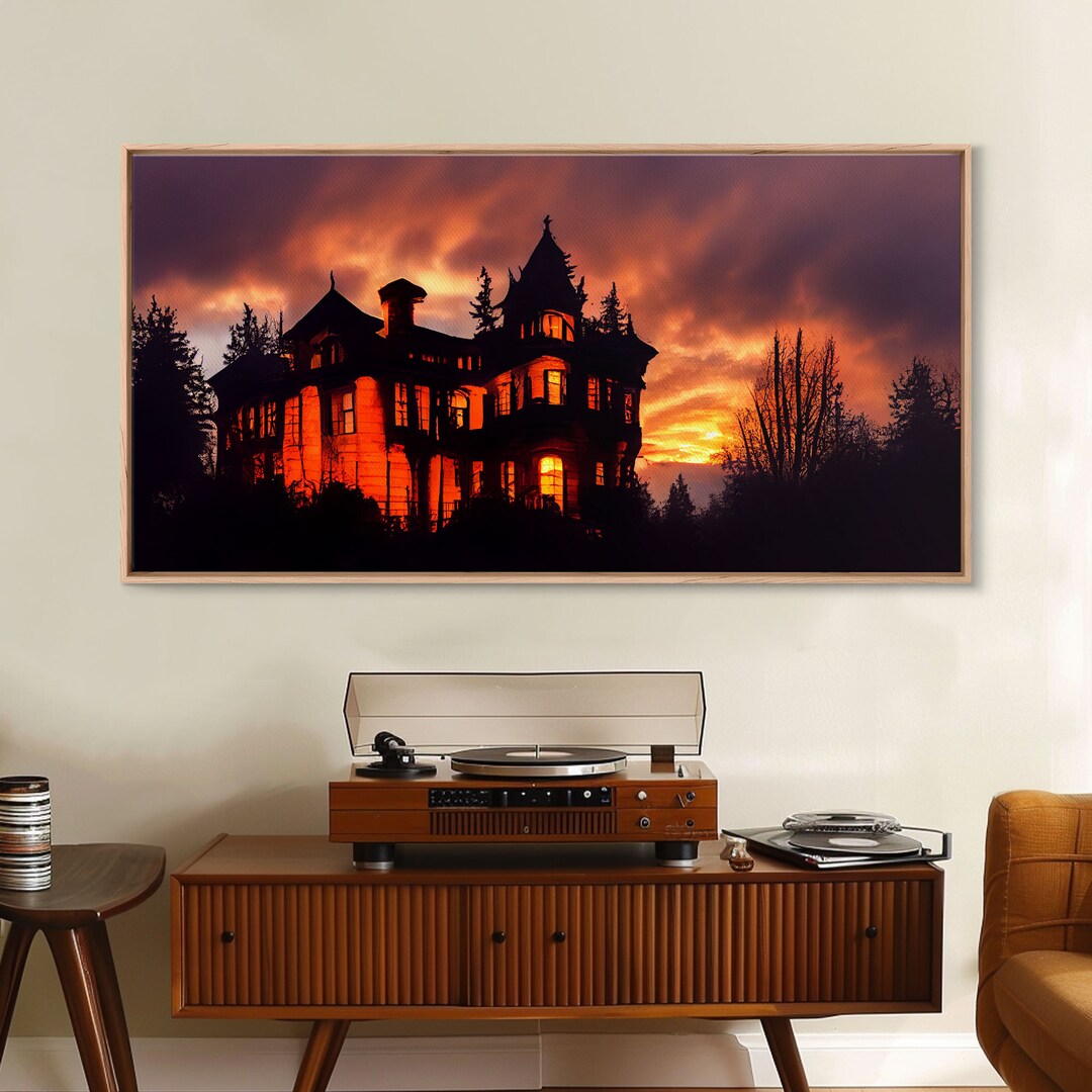 Spooky Halloween Wall Art, Haunted House Canvas Print, Ready to Hang ...