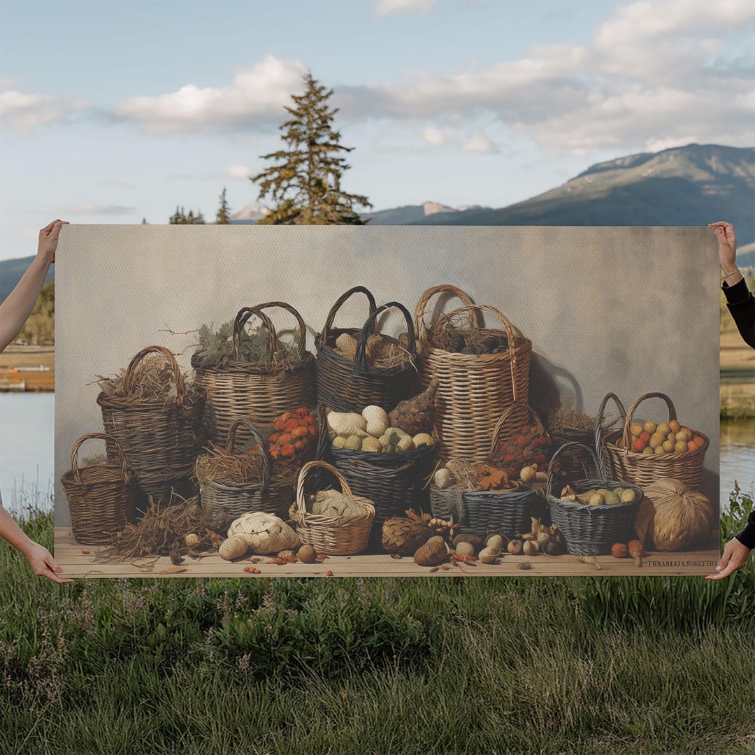 Cornucopia Wall Art, Basket Wall Decor Framed Canvas Print, Boho Wall ...