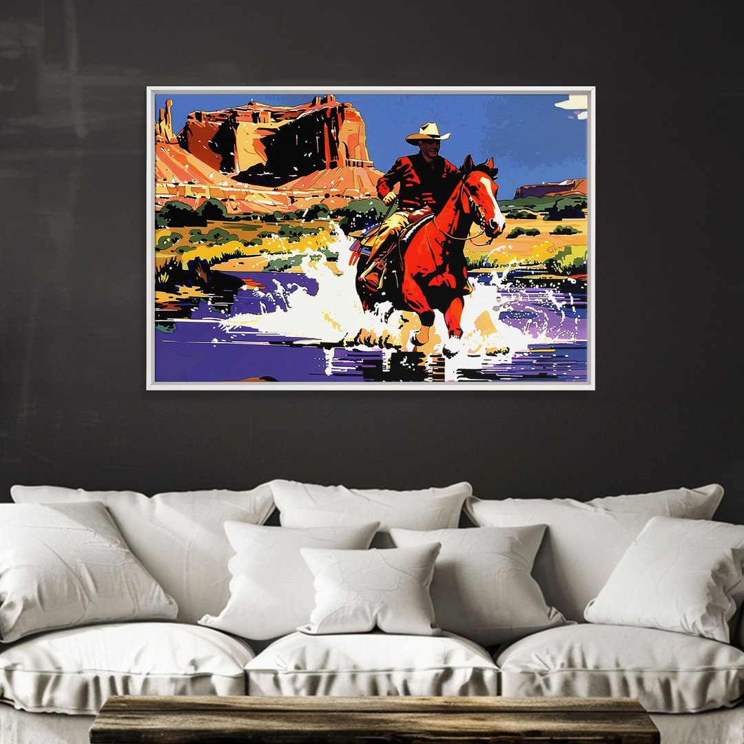 Crossing the Colorado River, Framed Canvas Print, Kitsch Western Wall ...