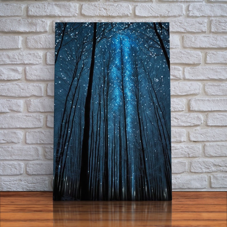 Birch Tree Forest at Night Starry Night Sky Framed Canvas - Etsy