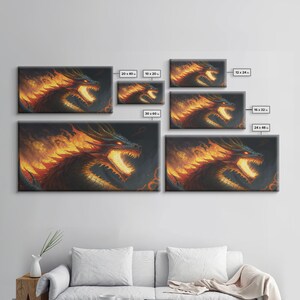 Fire Breathing Horned Dragon, Framed Canvas Print, Colorful Fantasy ...