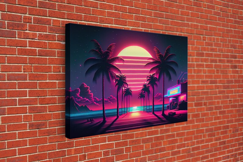 The Neon Boardwalk Florida Synthwave Sunset Framed Canvas - Etsy