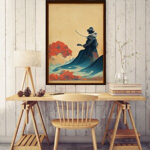Red and Blue Japanese Samurai Warrior Wall Poster Fine Art - Etsy