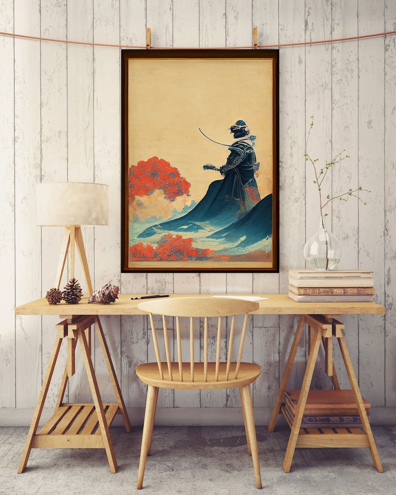 Red and Blue Japanese Samurai Warrior Wall Poster Fine Art - Etsy