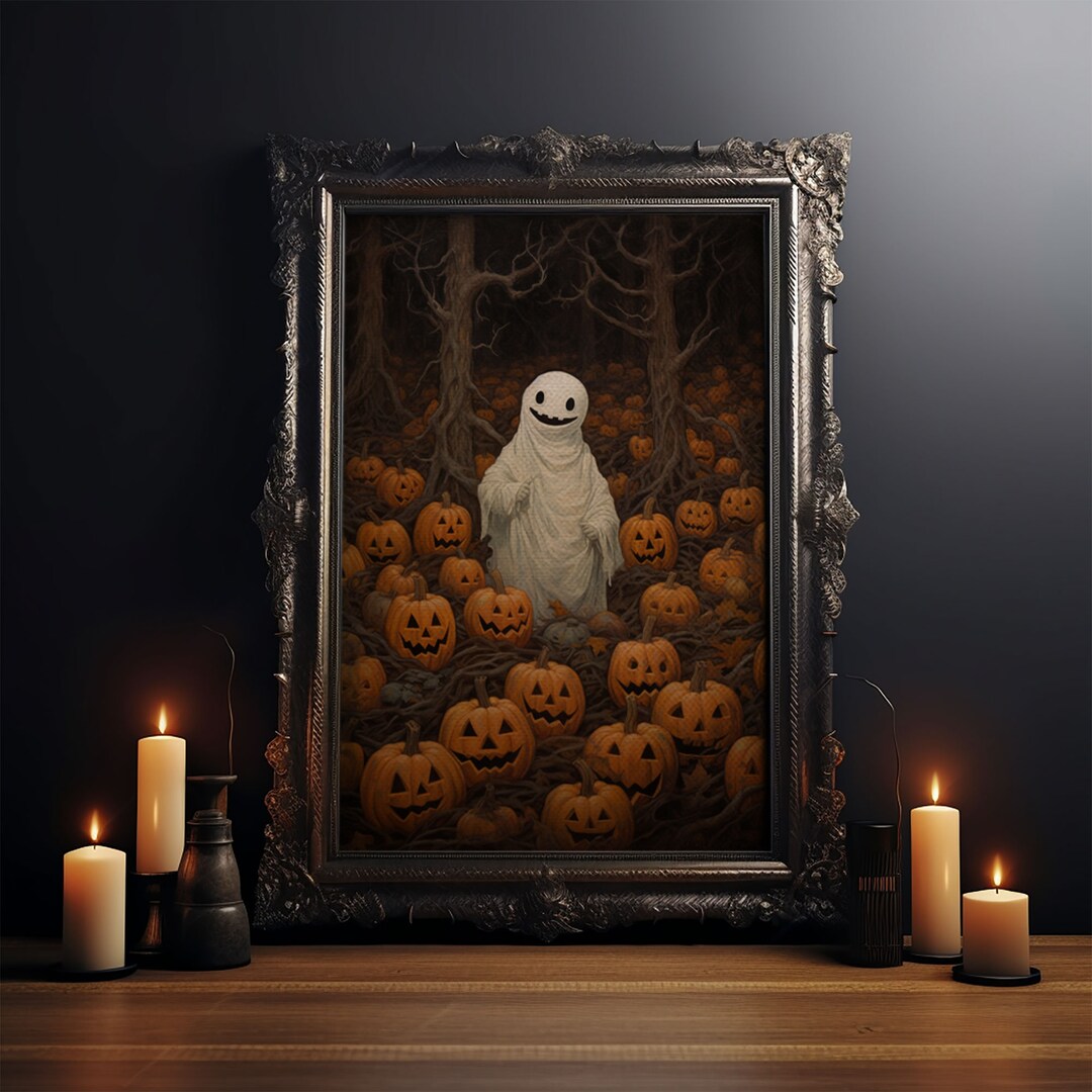 Fall Omens Spooky Ghost in A Pumpkin Patch Halloween Decor - Etsy