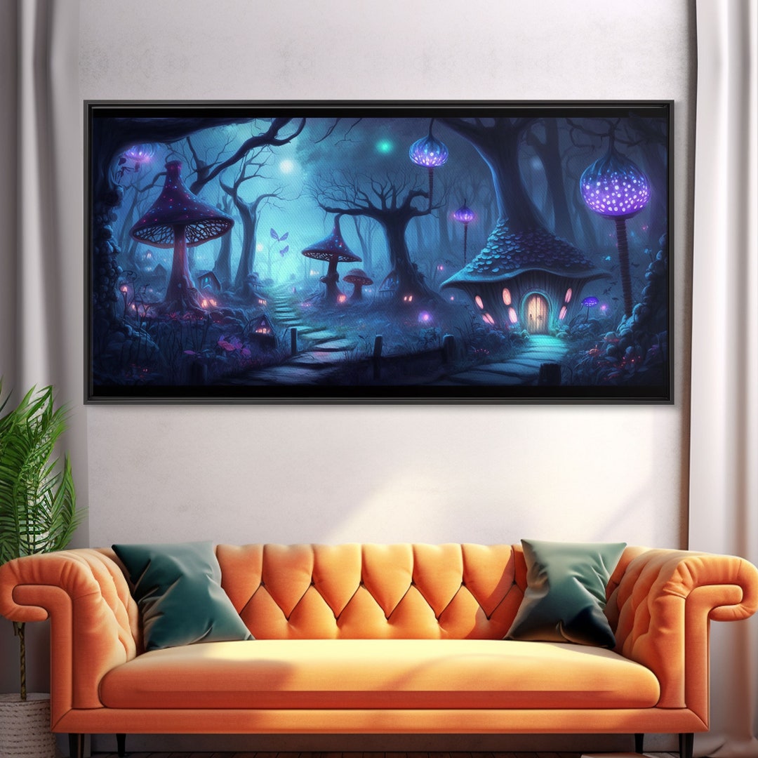 Magical Mushroom Fantasy Forest Wall Art, Framed Canvas Print, Game ...