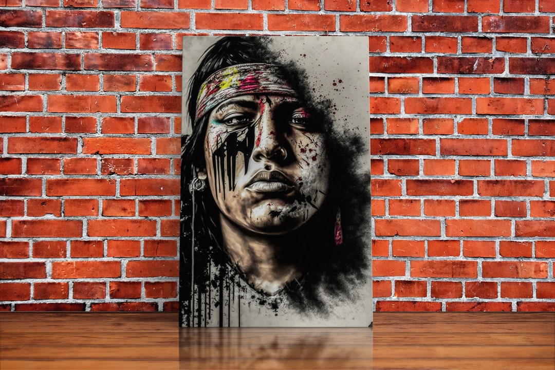 Brutal Graffiti Art, Native American Warriors Portrait, Framed Canvas ...