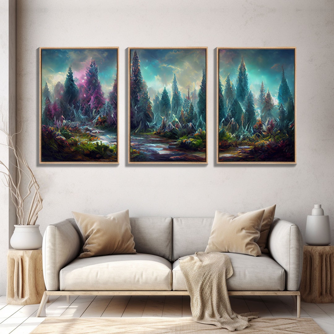 High Fantasy Forest Wall Art, Panoramic Art, Fantasy RPG Concept Art, 3 ...