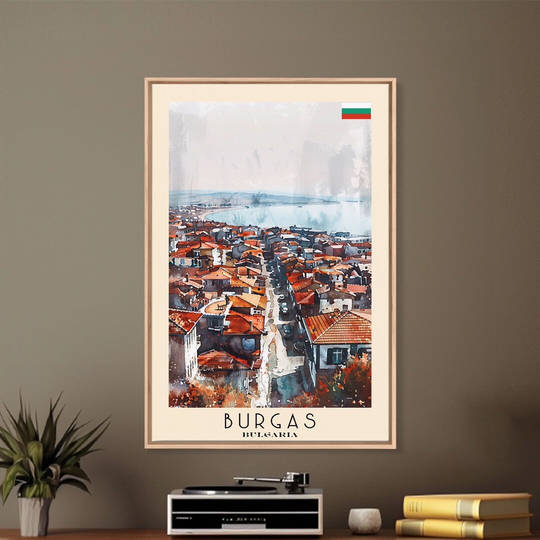 Burgas Bulgaria Travel Poster Framed Canvas Print, Coastal Cityscape ...