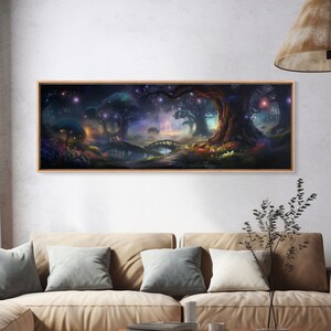 Spiritual Fantasy Forest Wall Art Print, Lanterns and Glowing Trees and ...