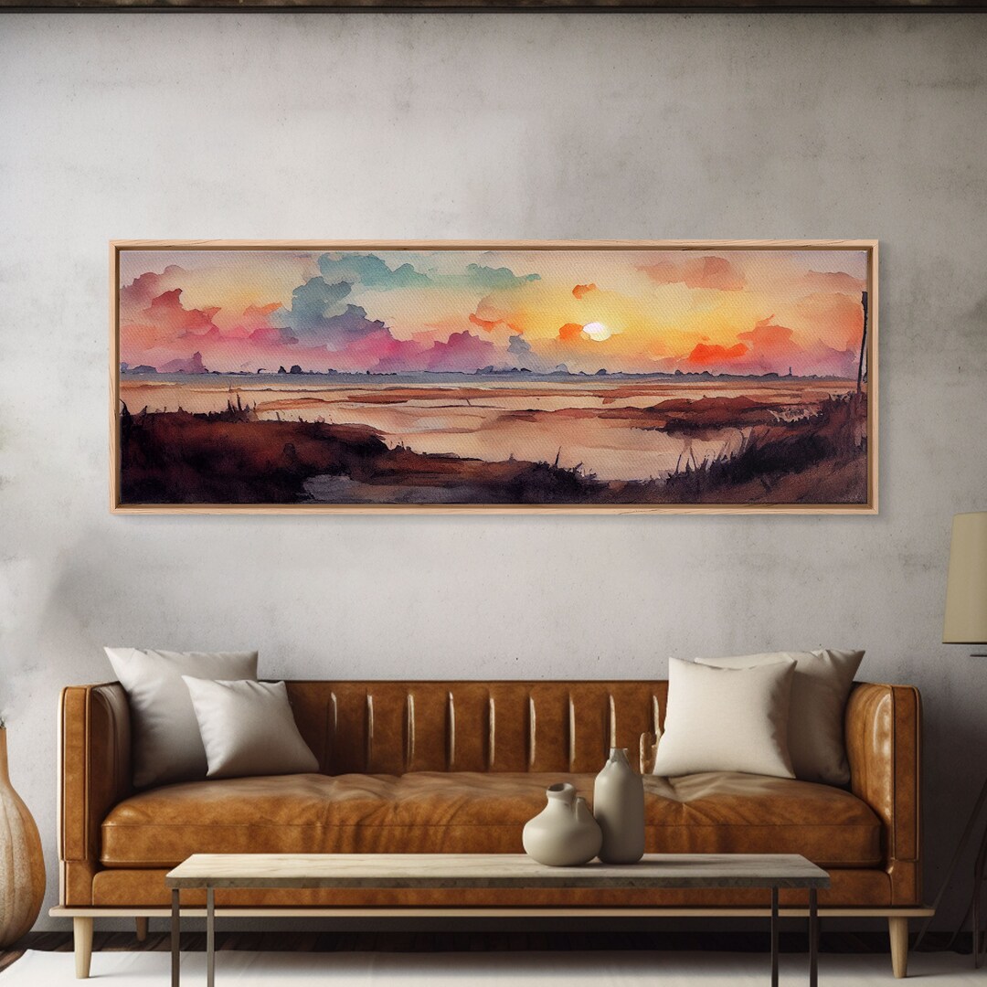 Watercolor Landscape Painting Print, Ready to Hang Panoramic Canvas ...