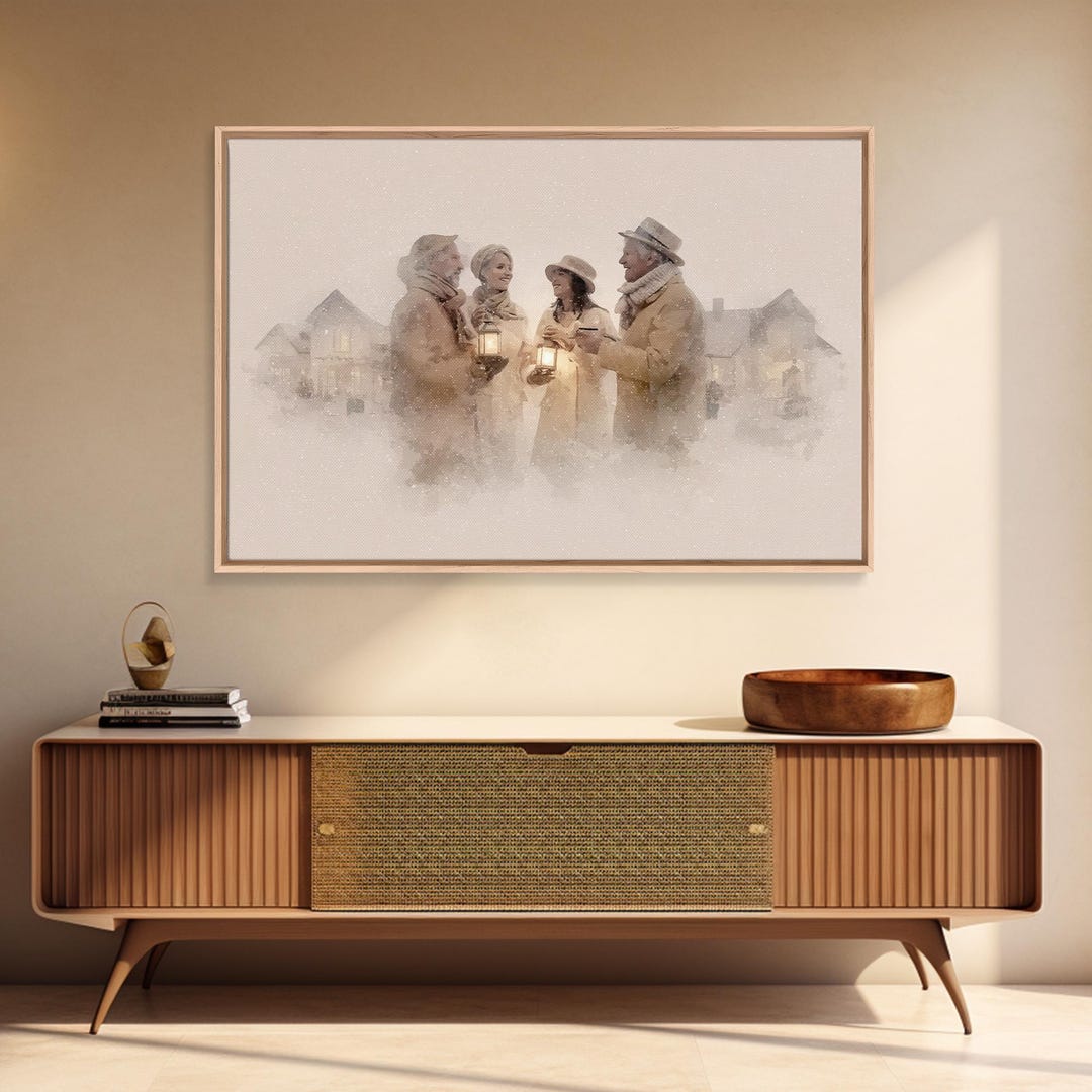 Lantern Gathering | Framed Canvas Print | Christmas Wall Art ...