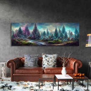 High Fantasy Forest Wall Art, Ready to Hang Canvas Print, Panoramic Art ...
