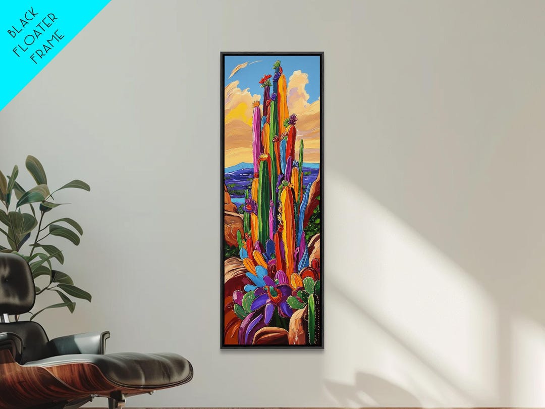 Colorful Cactus, Sunset, Painting - Canvas Print of Bright Desert ...