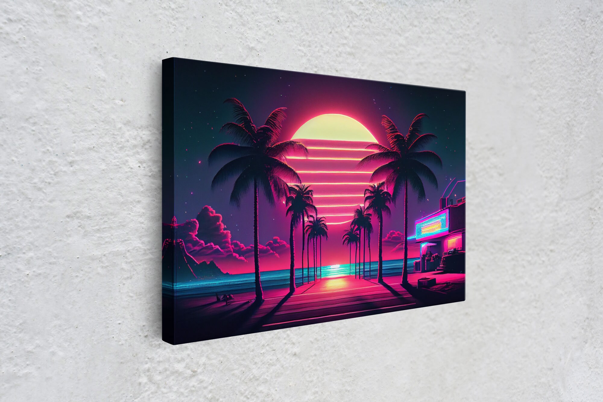 The Neon Boardwalk Florida Synthwave Sunset Framed Canvas - Etsy