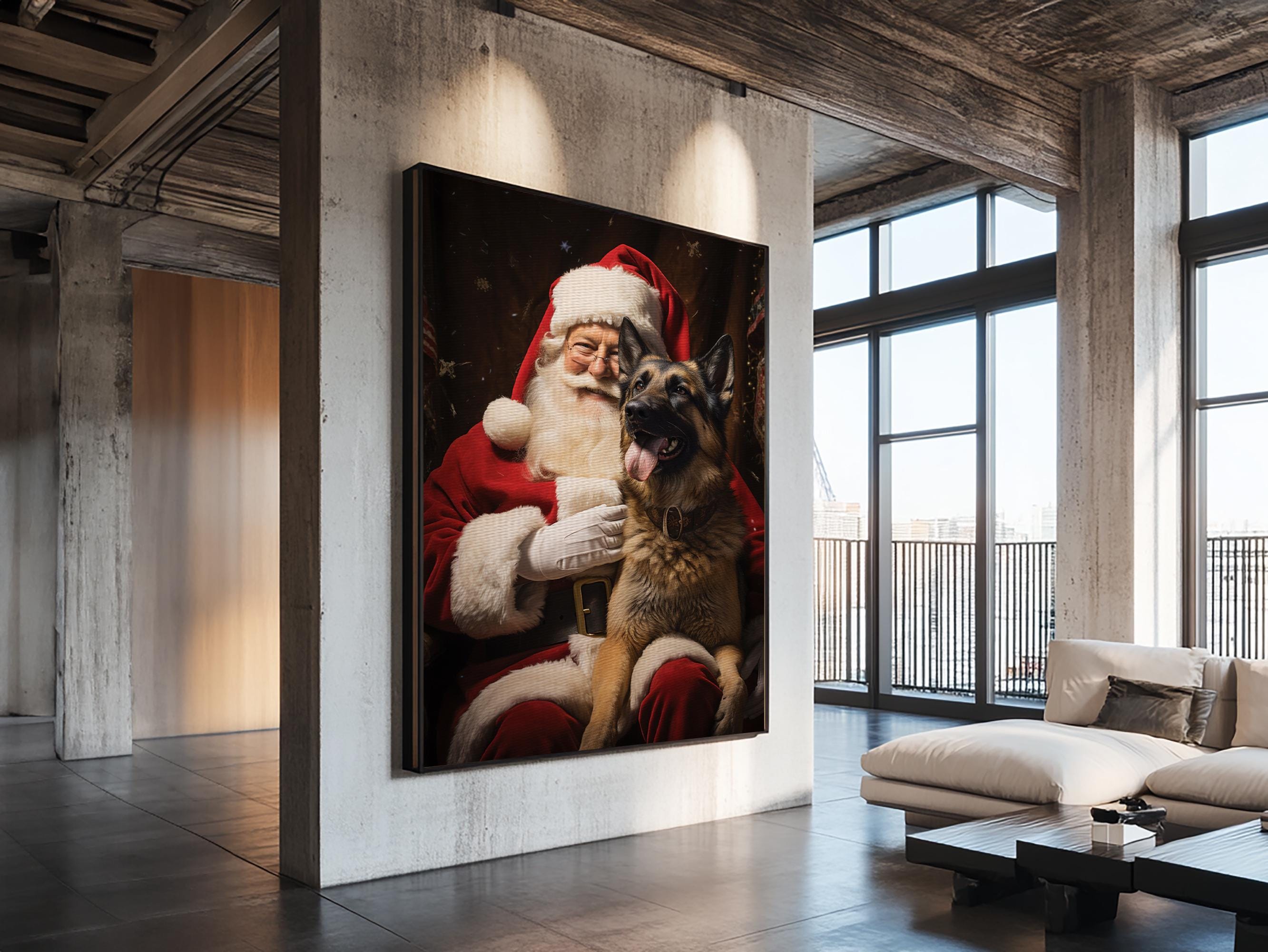 Santa Claus and His Belgian Malinois, Christmas Wall Art, Dog Gift ...