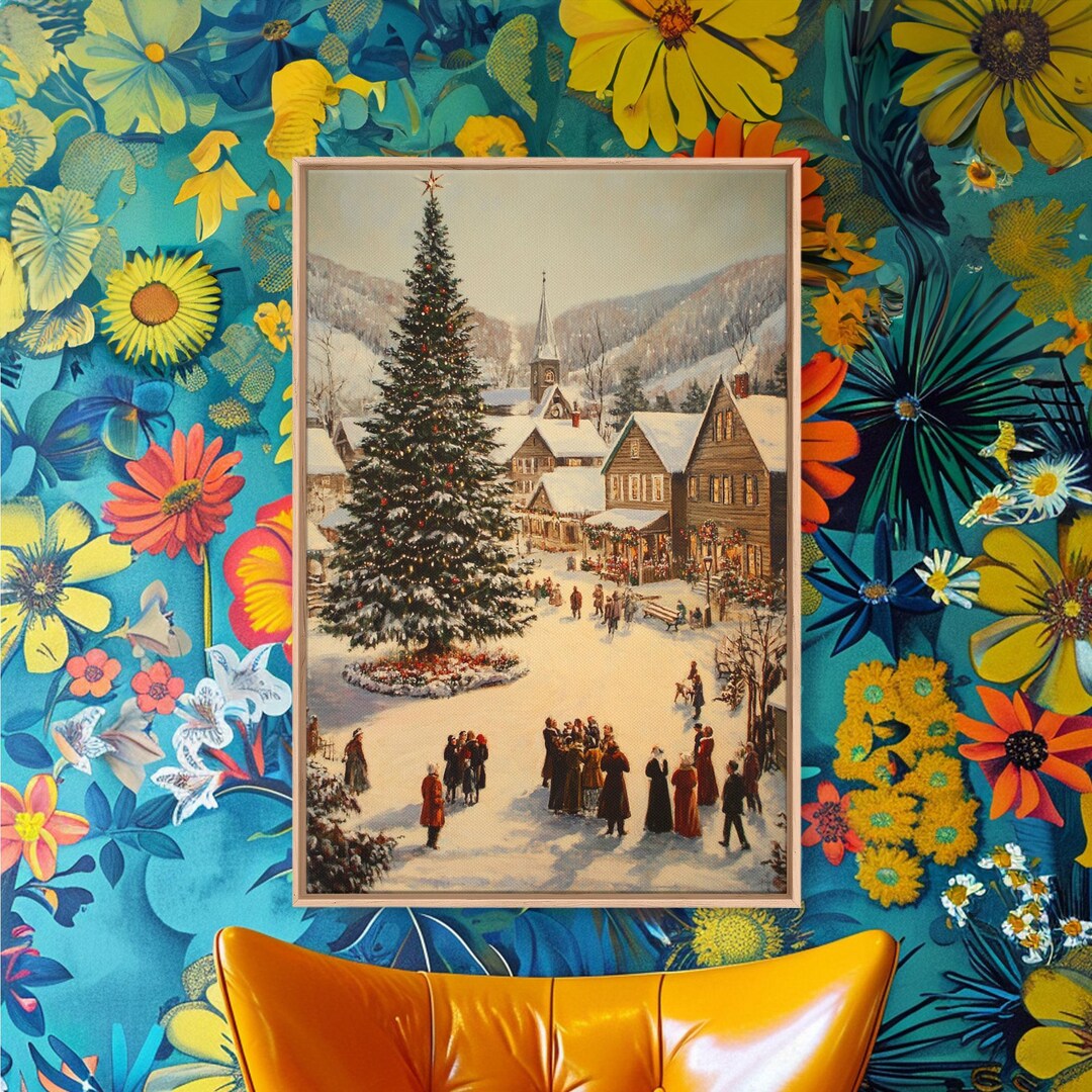 Victorian Christmas Village Framed Canvas Print, Festive Winter Scene ...