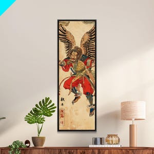 Samurai Warrior With Eagle Wings - Skinny Art Tall Art Framed Canvas ...