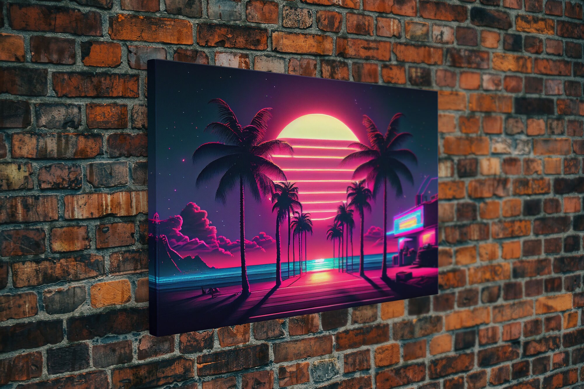 The Neon Boardwalk Florida Synthwave Sunset Framed Canvas - Etsy