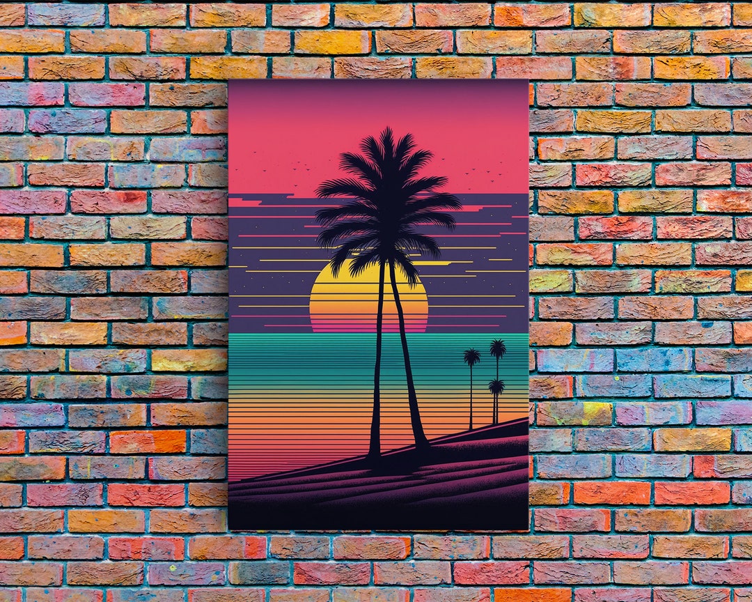 Synthwave Sunset Retro Office Art 80s Vibes Framed Canvas - Etsy
