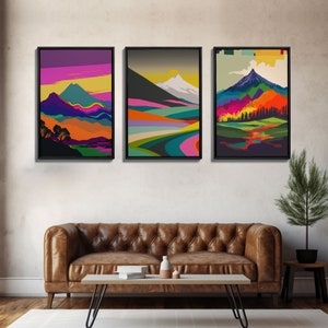 Psychedelic Surrealist Mountain Landscape, Trippy Art, Framed Canvas ...