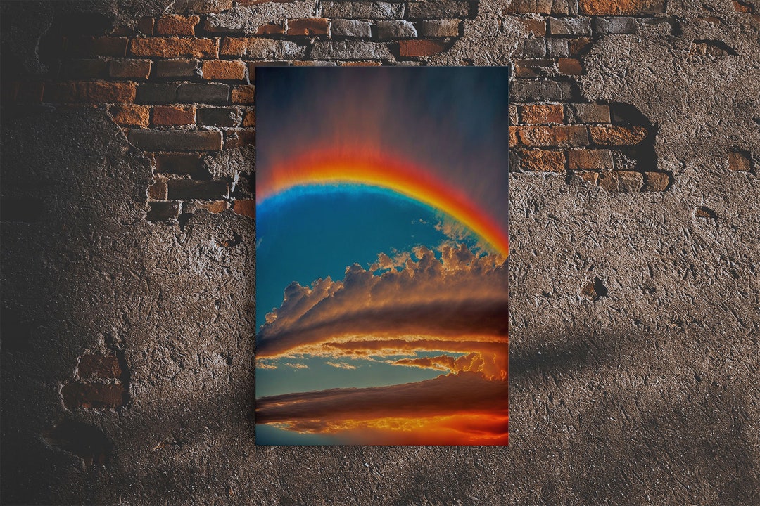 Rainbow Art, Framed Canvas Print, Rainbow Painting, Colorful Cloudy Sky ...