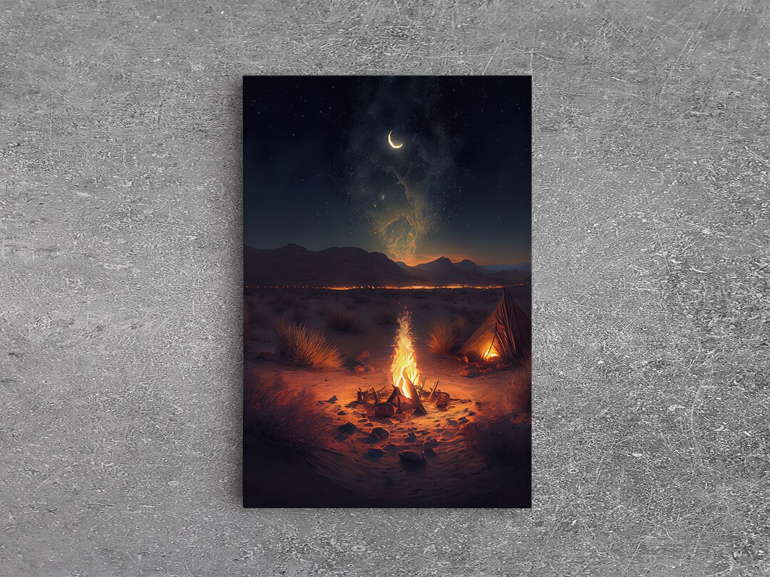 Primitive Art, Campfire Under the Stars, Camping Art, Framed Canvas ...