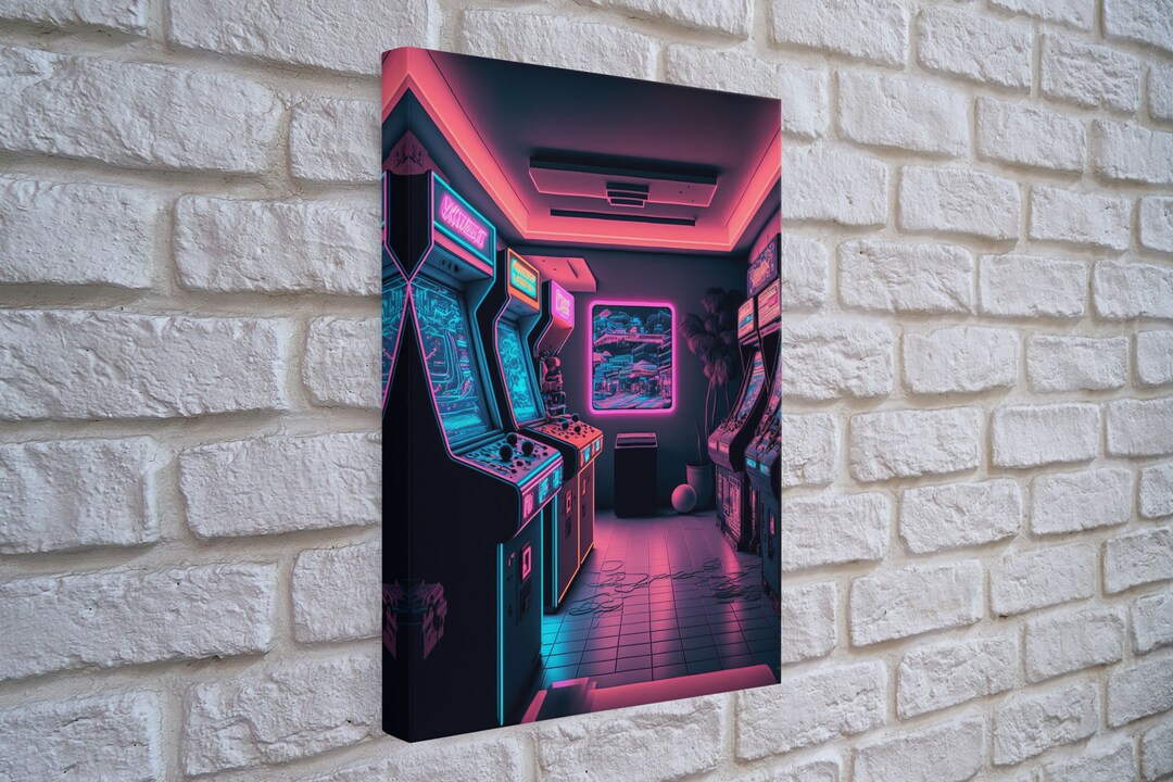 Neon Arcade, Gamer Room Decor, Unique Game Room Art, Framed Canvas ...