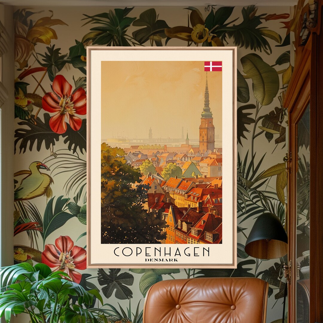 Copenhagen Denmark Cityscape Art, Framed Canvas Print, Watercolor ...