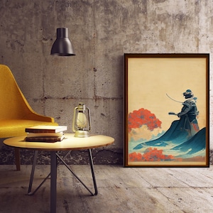 Red and Blue Japanese Samurai Warrior Wall Poster, Fine Art Print - Etsy