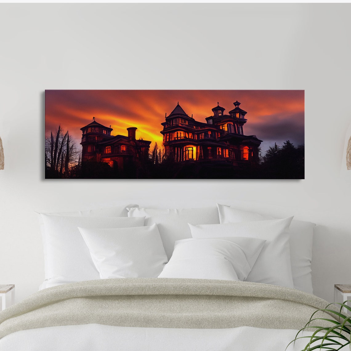 Spooky Victorian Haunted House Panoramic Wall Art Canvas - Etsy