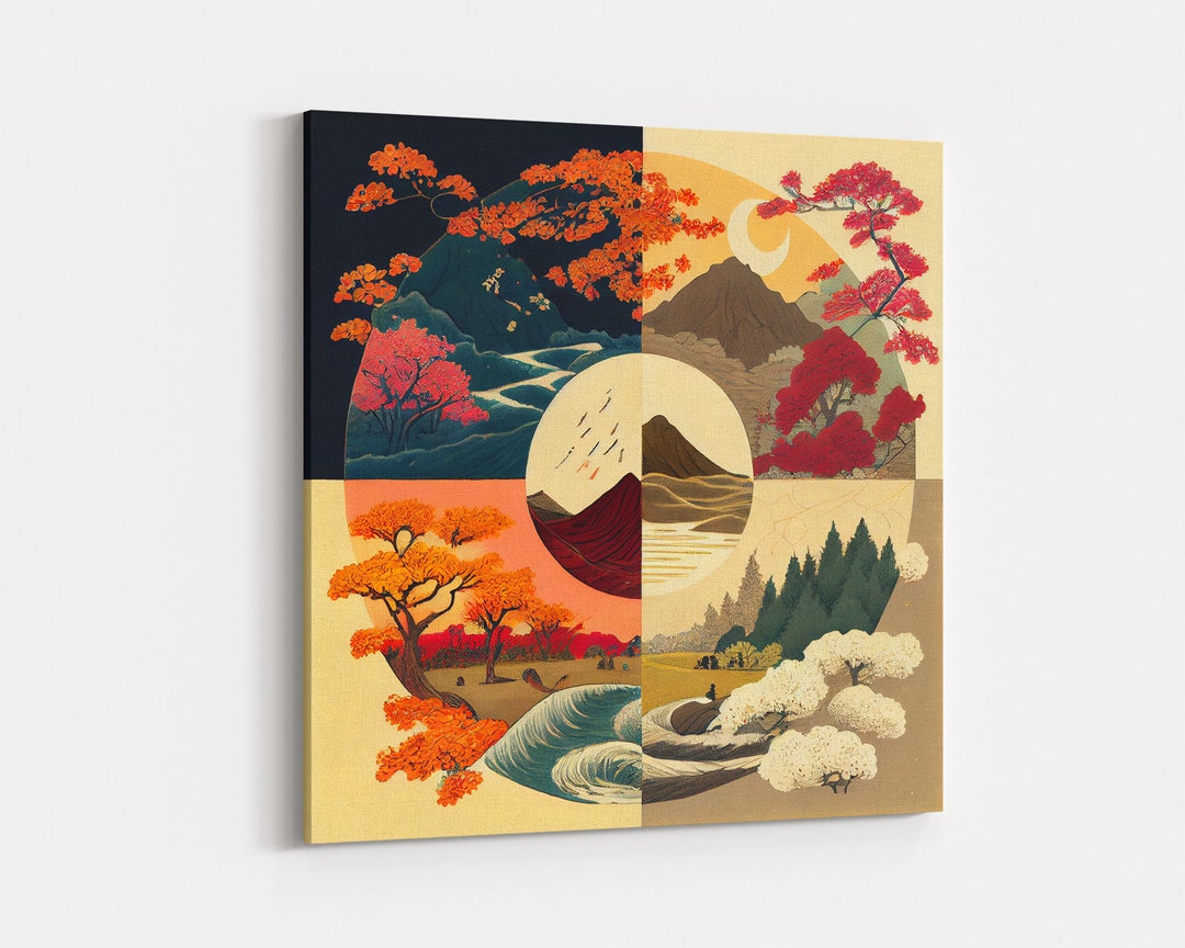 Ukiyo-e Style 4 Seasons, Framed Canvas Print, Unique Japanese Style ...