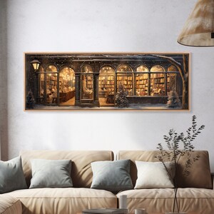 Victorian Library in the Winter, Framed Panoramic Canvas Print, Extra ...