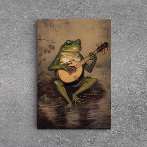 The Banjo Toad, Frog Playing A Banjo in the Moonlight, Vintage Canvas ...