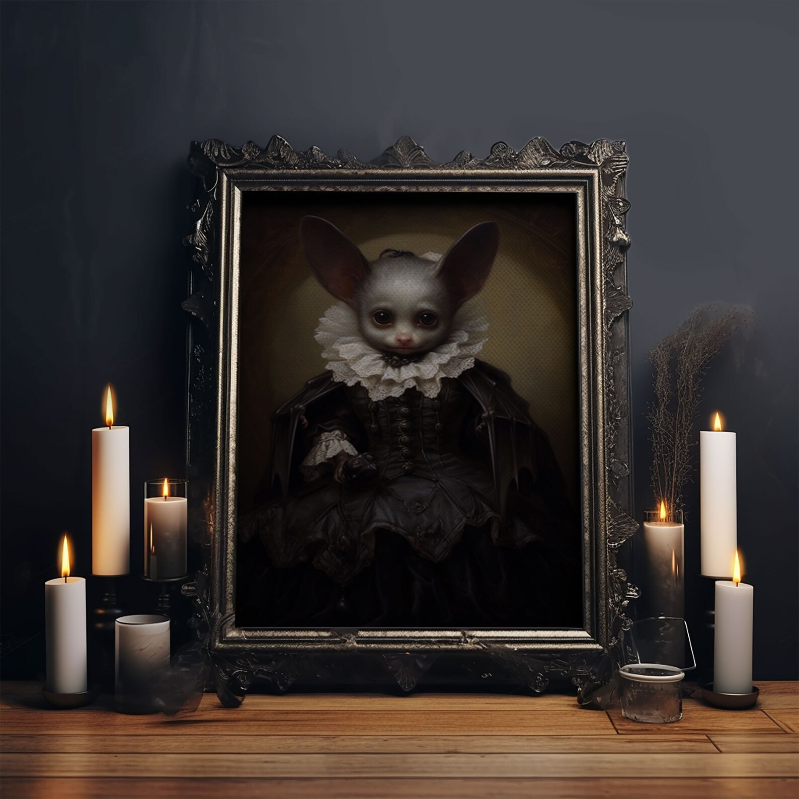 Cute Vampire Bat Painting, Vintage Canvas, Art Canvas Print, Dark ...