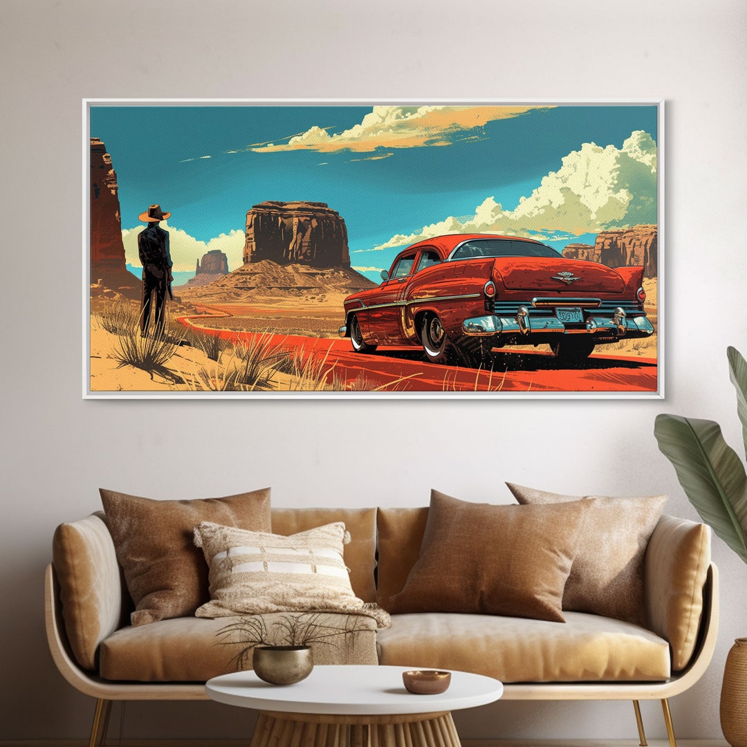 The City Slicker, Hot Rod in the Desert Framed Canvas Print, Pop Art ...