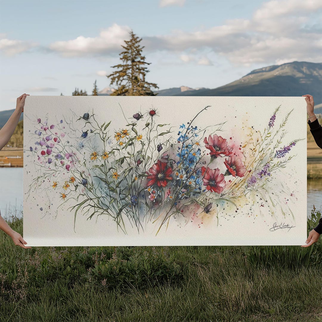 Beautiful Wildflowers, Wild Flower Art, Watercolor Floral Framed Canvas Print, Wall Art, Rustic ...