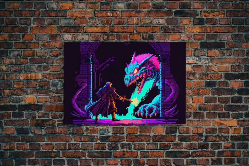 Wizard VS Hydra RPG Pixel Art Vaporwave Aesthetic Video Game - Etsy