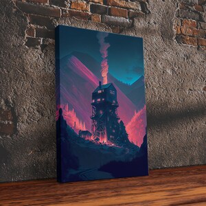 Fire-watch, Watch Tower Art, Vaporwave Aesthetic Wall Art, Framed ...