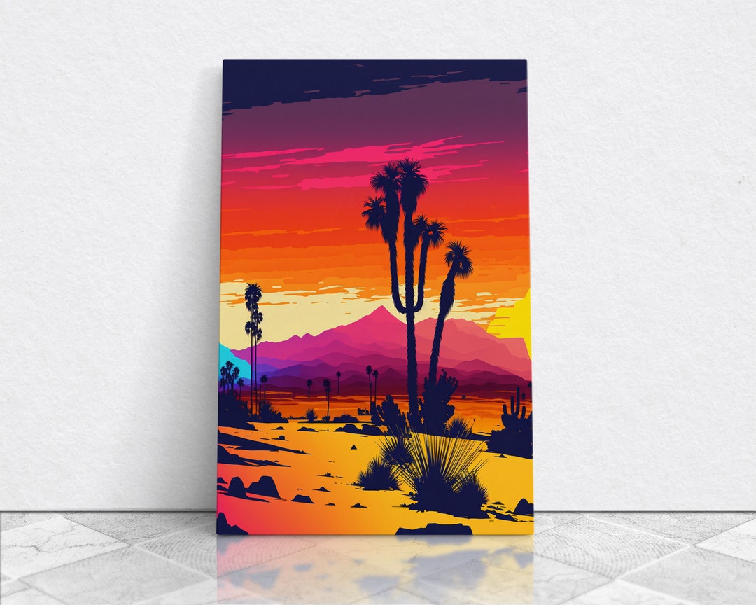 Retro Desert Art, Pop Art Style, Framed Canvas Print, Retrowave ...