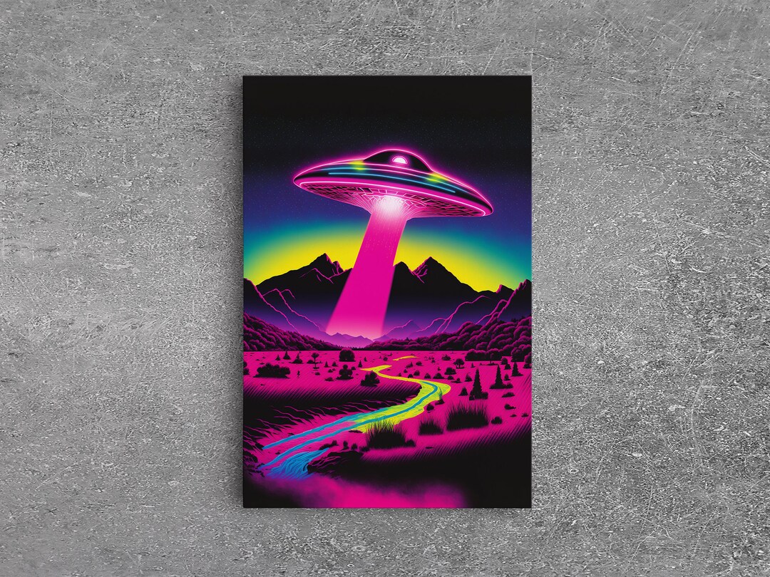 Psychedelic UFO Art, the Abduction, Retro 80s Style Scifi Art, Framed ...