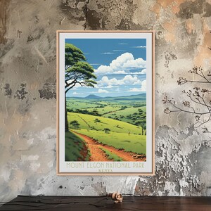 Mount Elgon National Park Retro Travel Poster - Original Framed Canvas ...