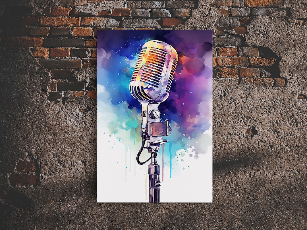 Neon Graffiti Splatter Paint Microphone Art, Vintage Microphone ...