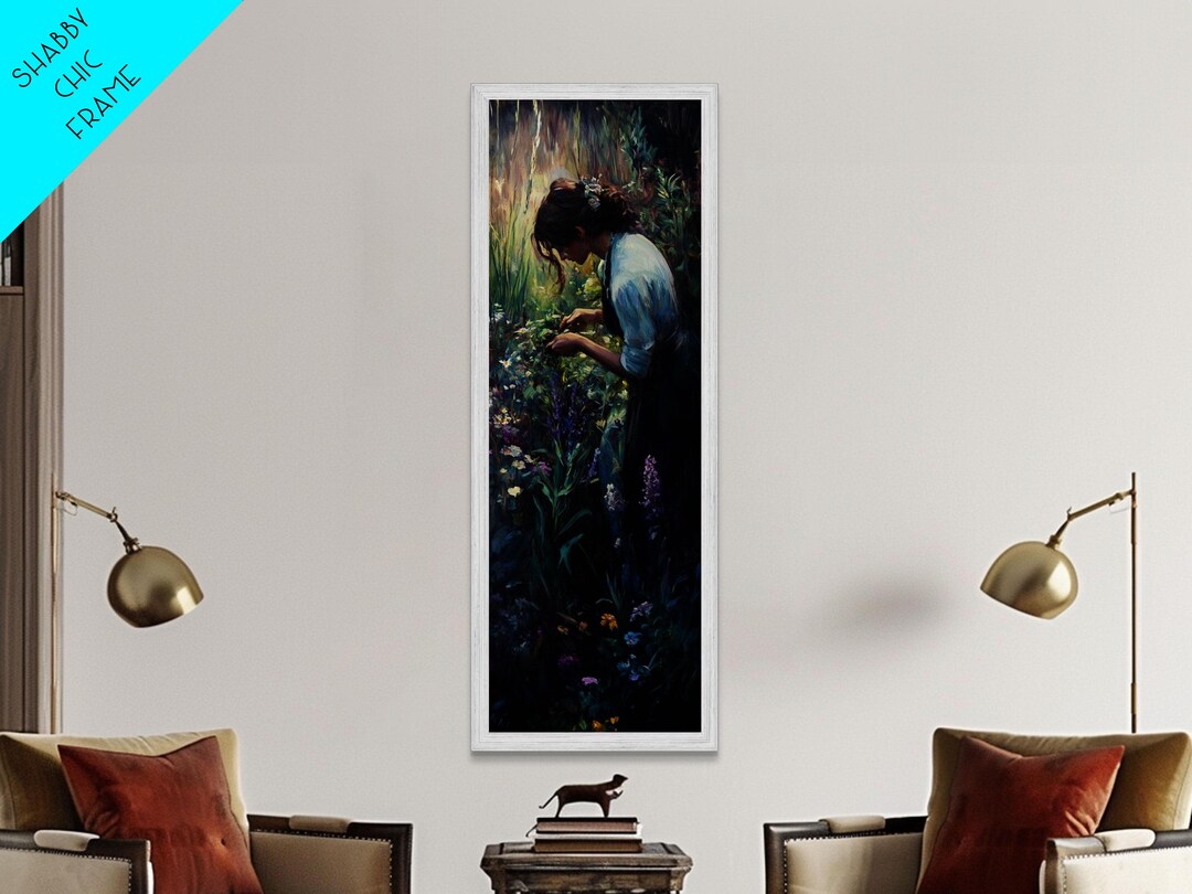 Vintage Garden Scene Painting Floral Wall Art Framed Canvas Print ...
