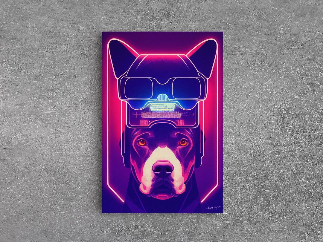 Cyberpunk Pitbull Portrait, Futuristic Dog Portrait, Framed Canvas ...