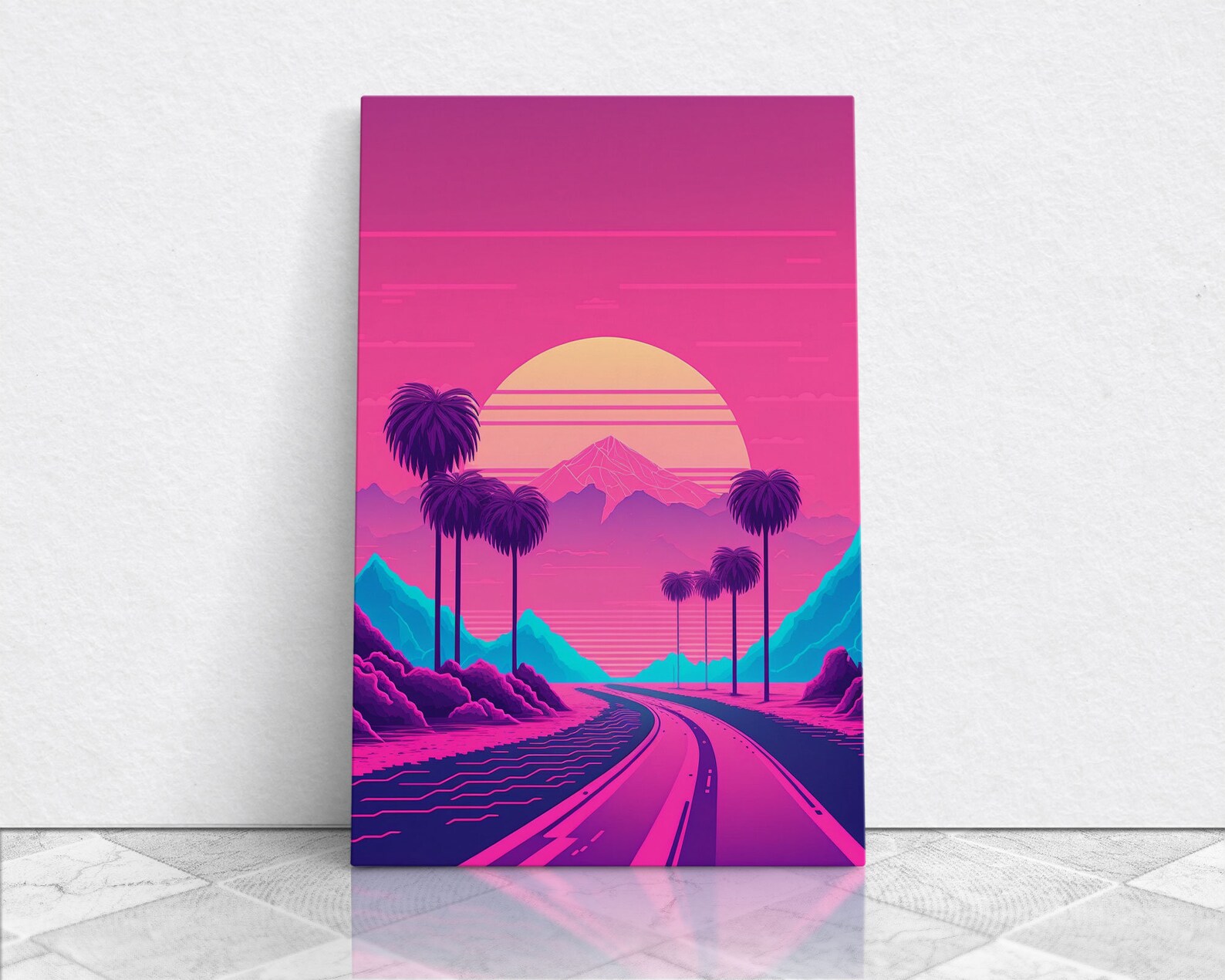 Retro Synthwave 80s Vibes Sunset Over the Mountains and Palm - Etsy