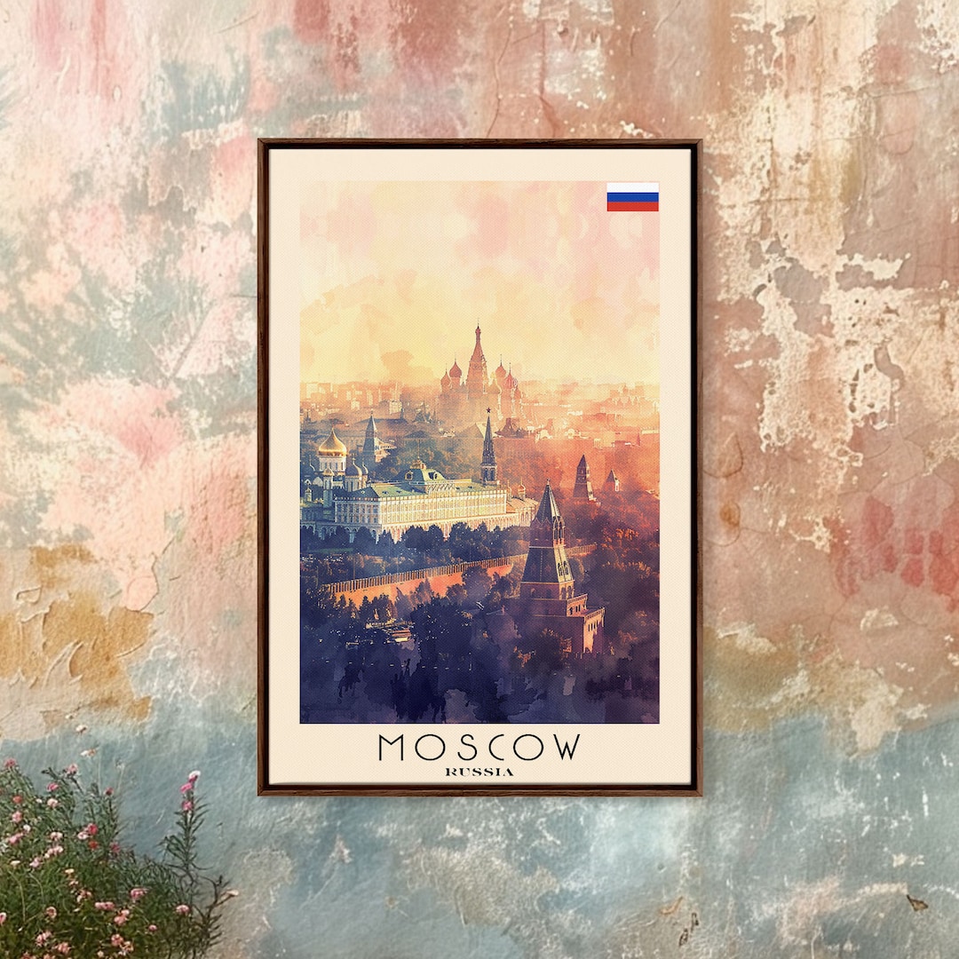 Moscow Russia Travel Poster Framed Canvas Print, Historic Landmarks ...