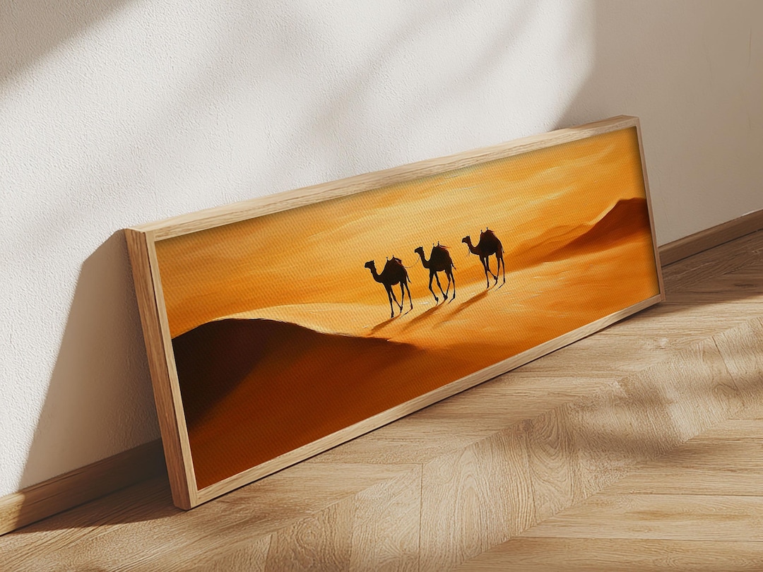 Camels in the Desert Framed Canvas Print, Desert Painting, Desert Wall ...